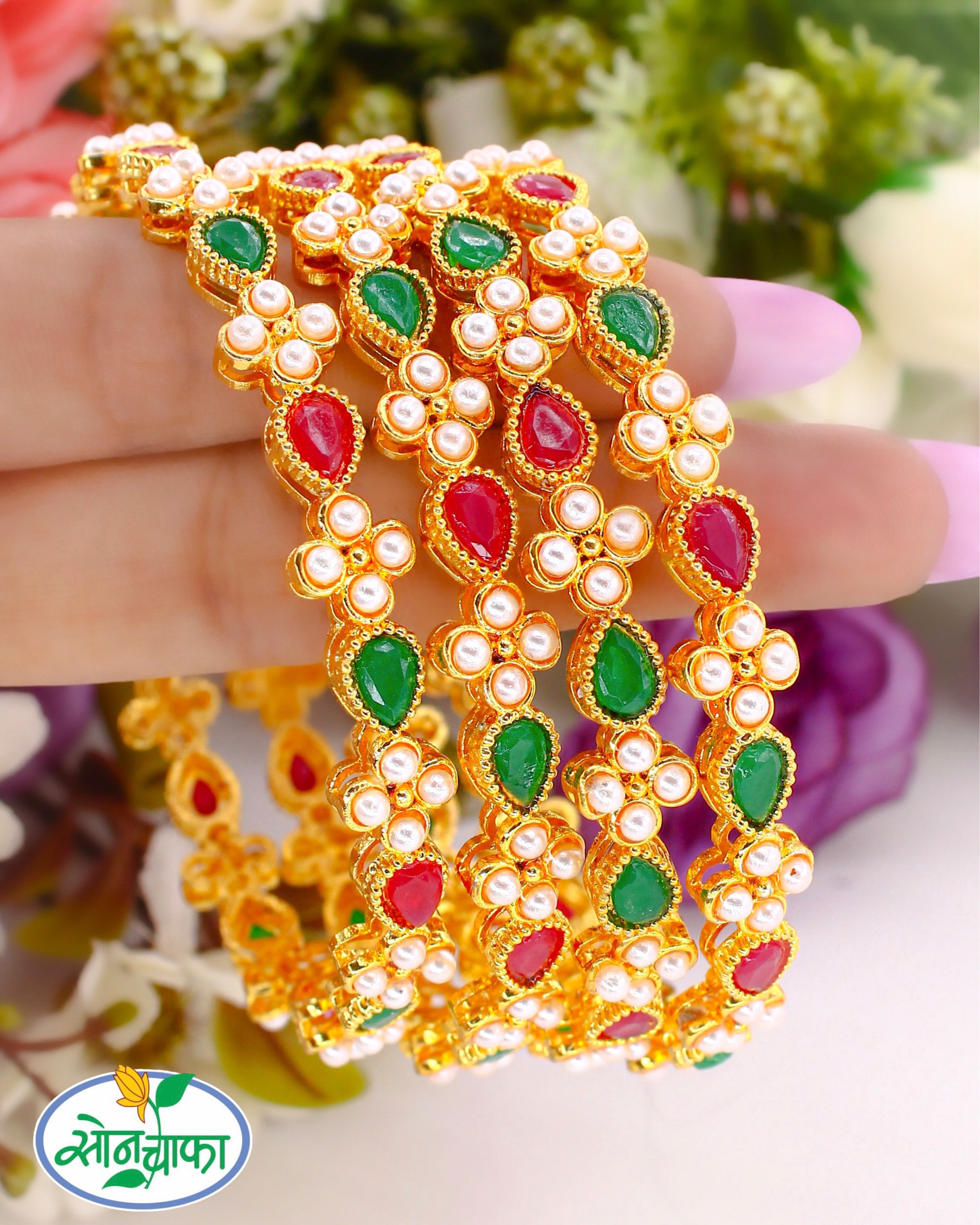CLASSY LEAFY PEARL BANGLES – Sonchafa