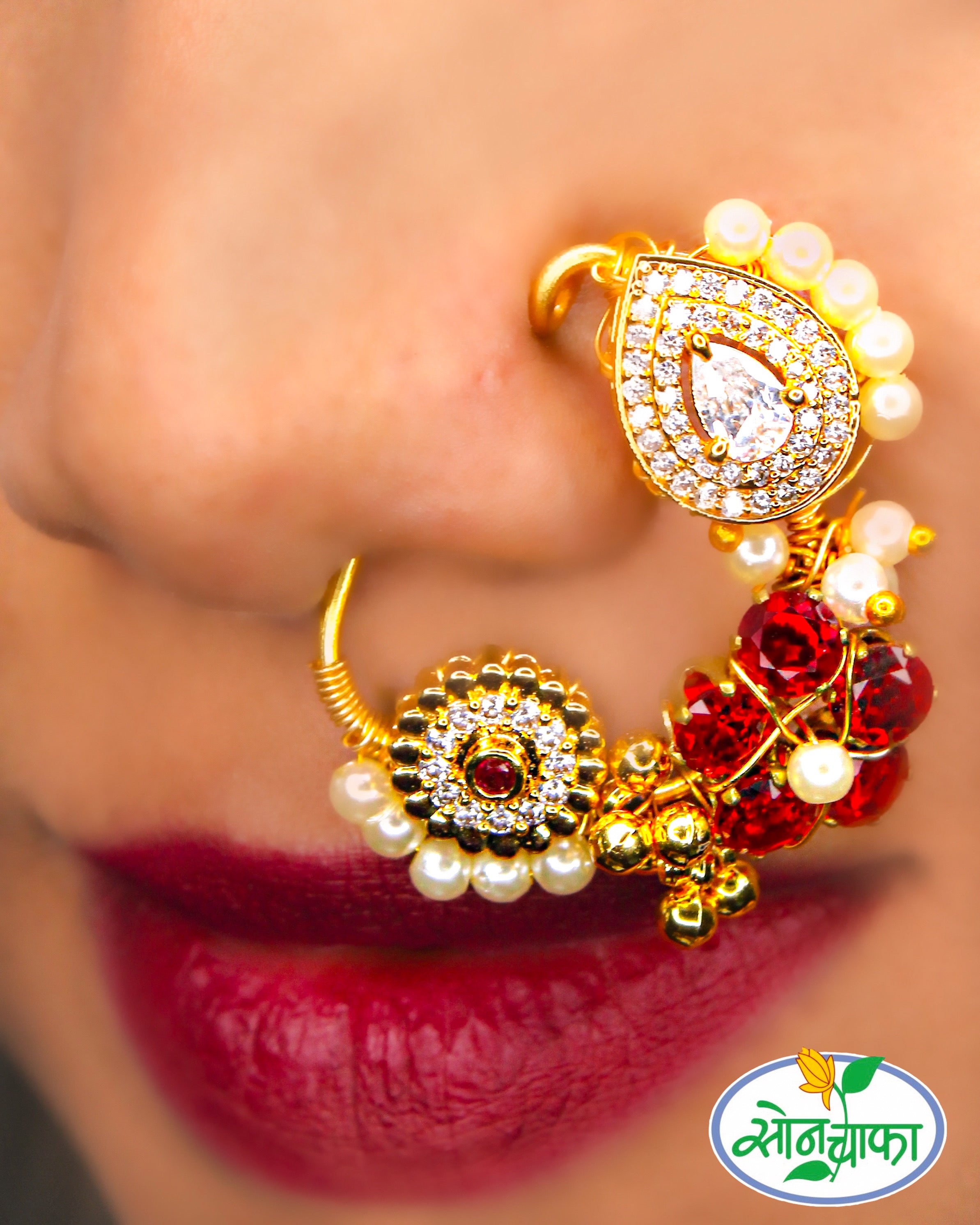 PEARL BEADS WITH LEAF DESIGN NATH – Sonchafa